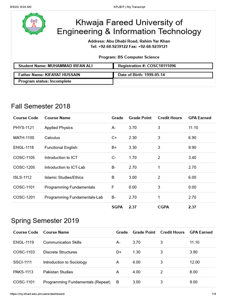 My KFUEIT - Dashboard | PDF