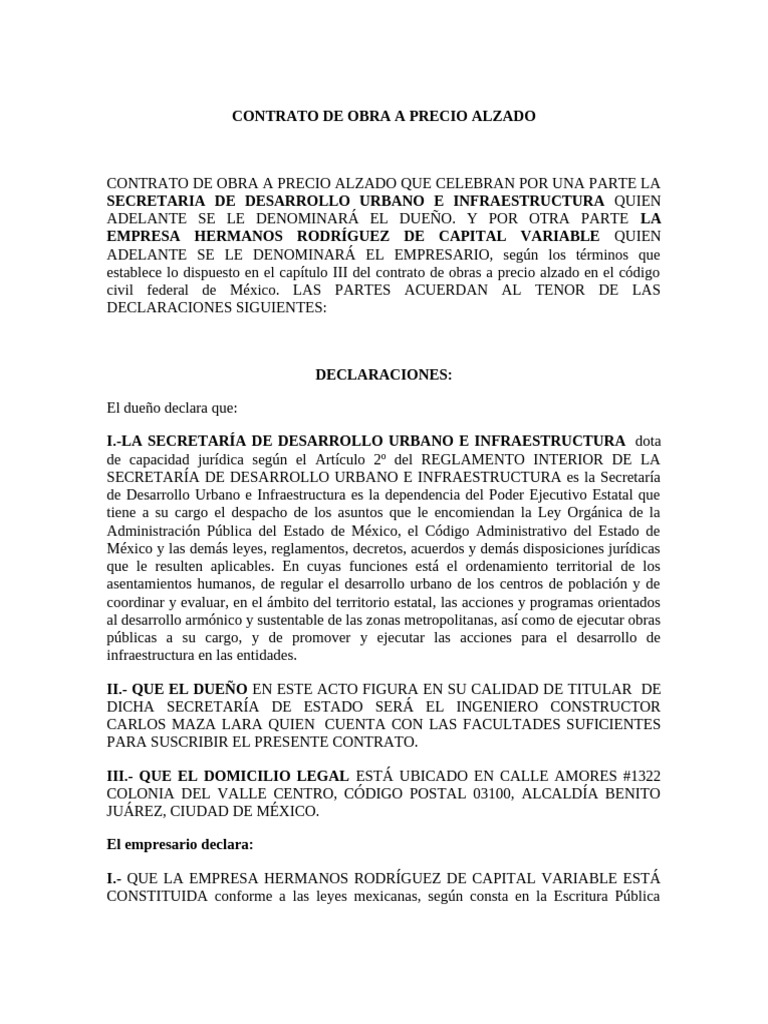 Contrato de Obra A Precio Alzado | PDF