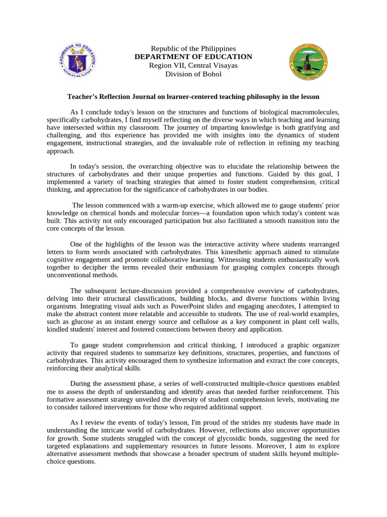 Teacher's Reflection Journal For Iplan 1 | PDF | Reading Comprehension | Learning