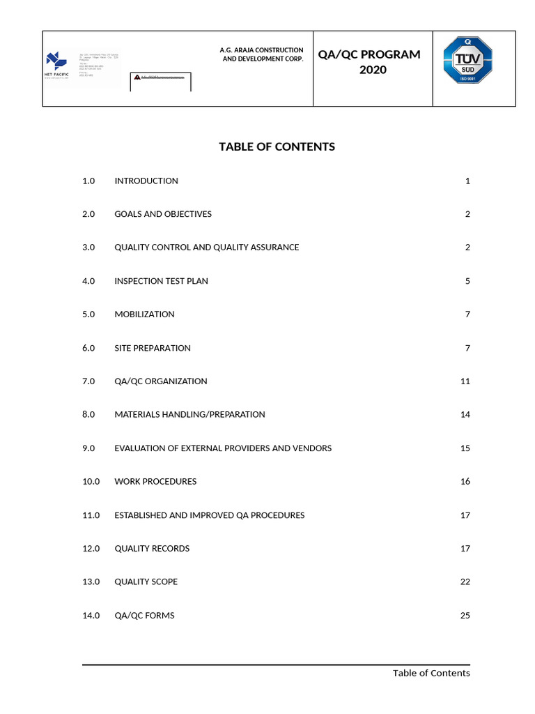 QA - QC Program 2020-MPTS (Editted) | PDF