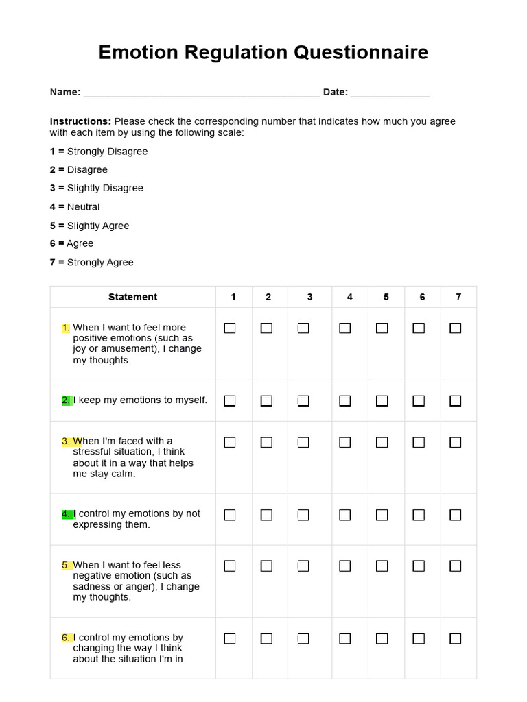 Emotion Regulation Questionnaire 1 | PDF
