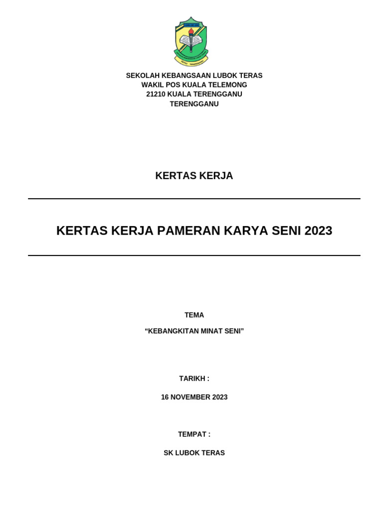 Kertas Kerja Seni 2023 - YKS | PDF