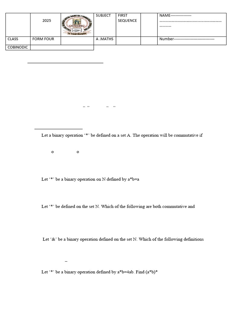 Form 4 A. Math First Sequence | PDF