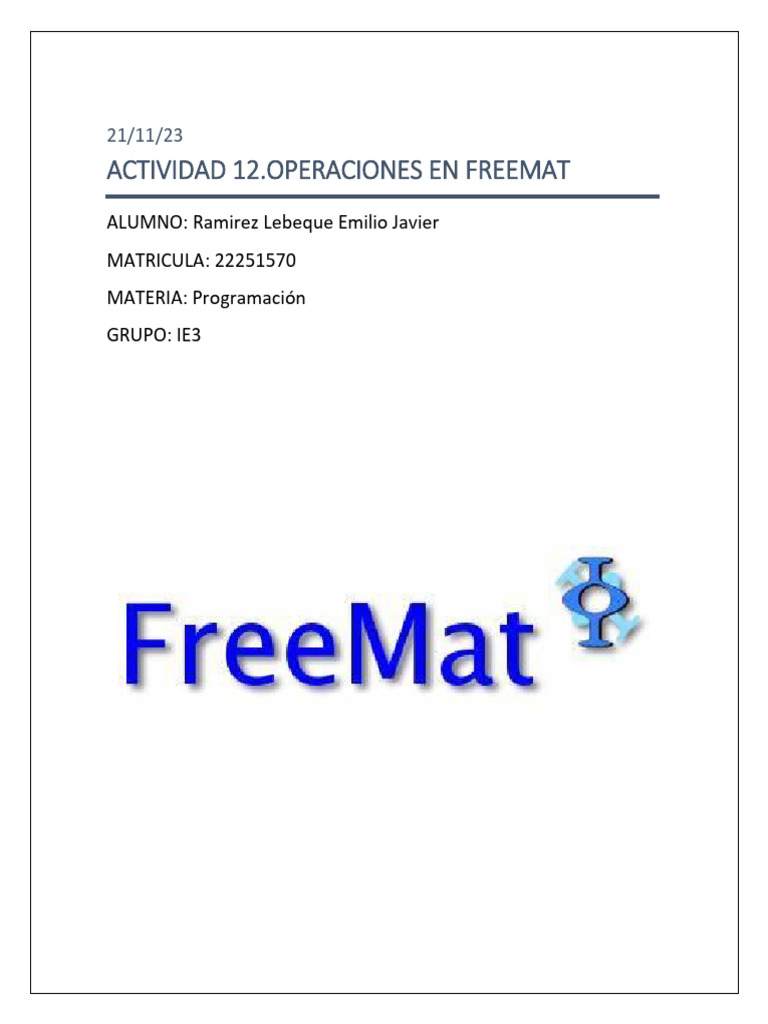 Actividad 12 - Operaciones en Freemat | PDF
