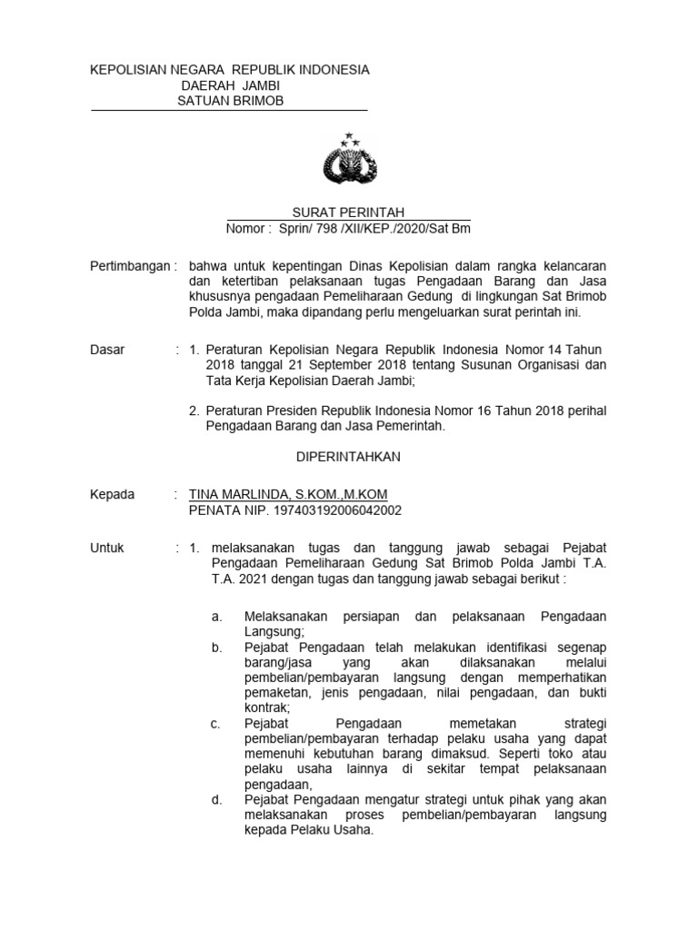 1.2 Sprin PP Brimob 2021 Gedung | PDF