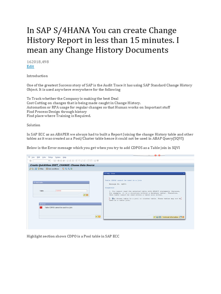 In SAP S4HANA You Can Create Change History Report in 1714583431 | PDF ...