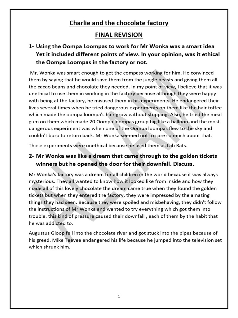 Charlie and The Chocolate Factory - Final Revision | PDF