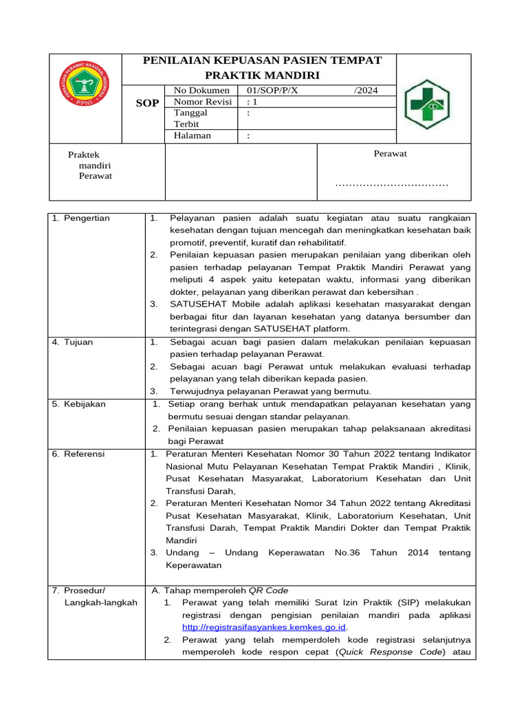 SOP penilaian kepuasan pasien dg QR code | PDF