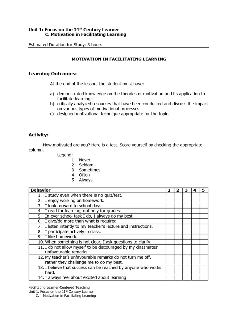Unit 1 C Unit 1.C. Motivational and Affective Factors | PDF Unit 1 C Unit 1.C. Motivational and Affective Factors | PDF