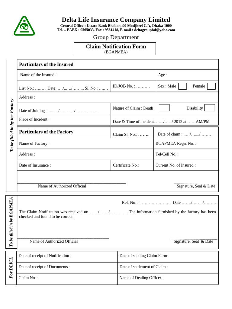 Afc87 Group Insurance Claim Notificaton Form | PDF