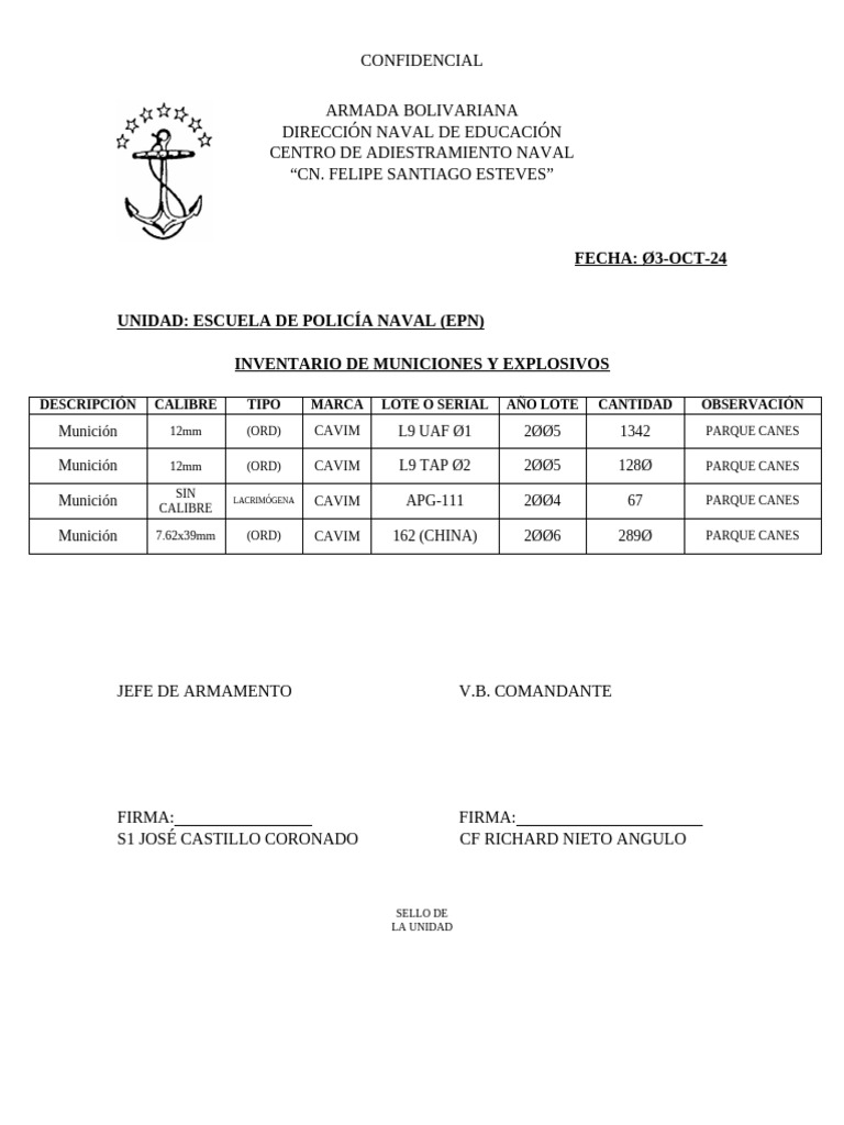Reporte de Inventario de Variaciones y Explosivos | PDF