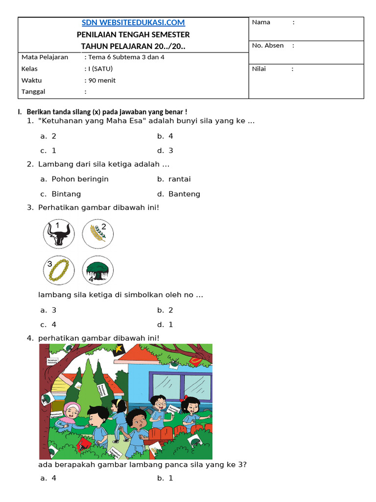 Soal Mid Genap Kelas 1 Tema 6 Subtema 3 Dan 4 | PDF