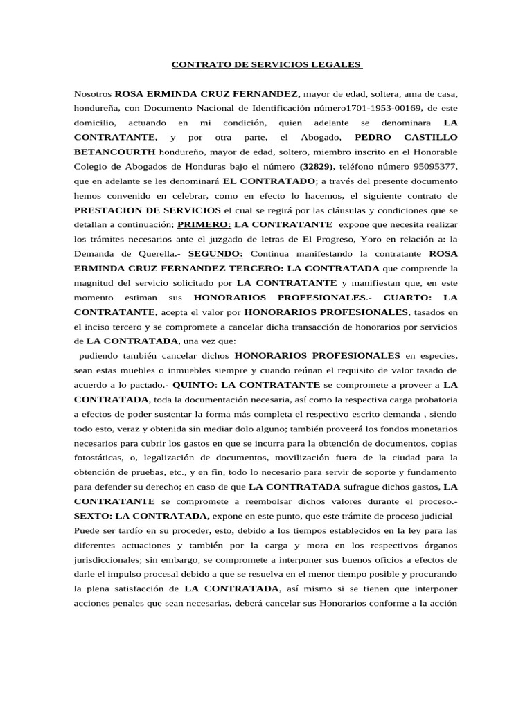 CONTRATO DE SERVICIOS LEGALES ROSA ERMINDA CRUZ 2 | PDF