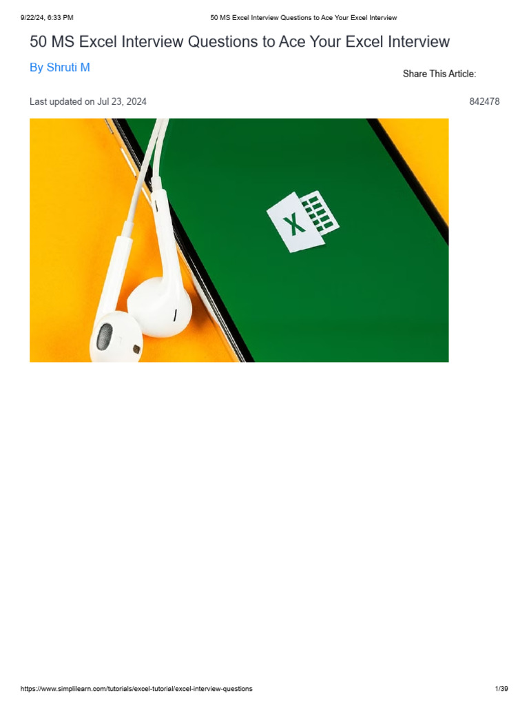 50 MS Excel Interview Questions To Ace Your Excel Interview | PDF