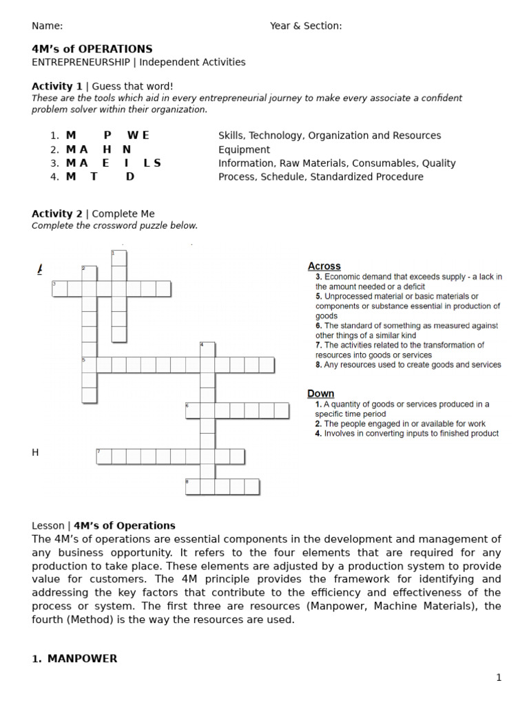 4Ms OPERATION Module Student | PDF | Human Resources | Sewing