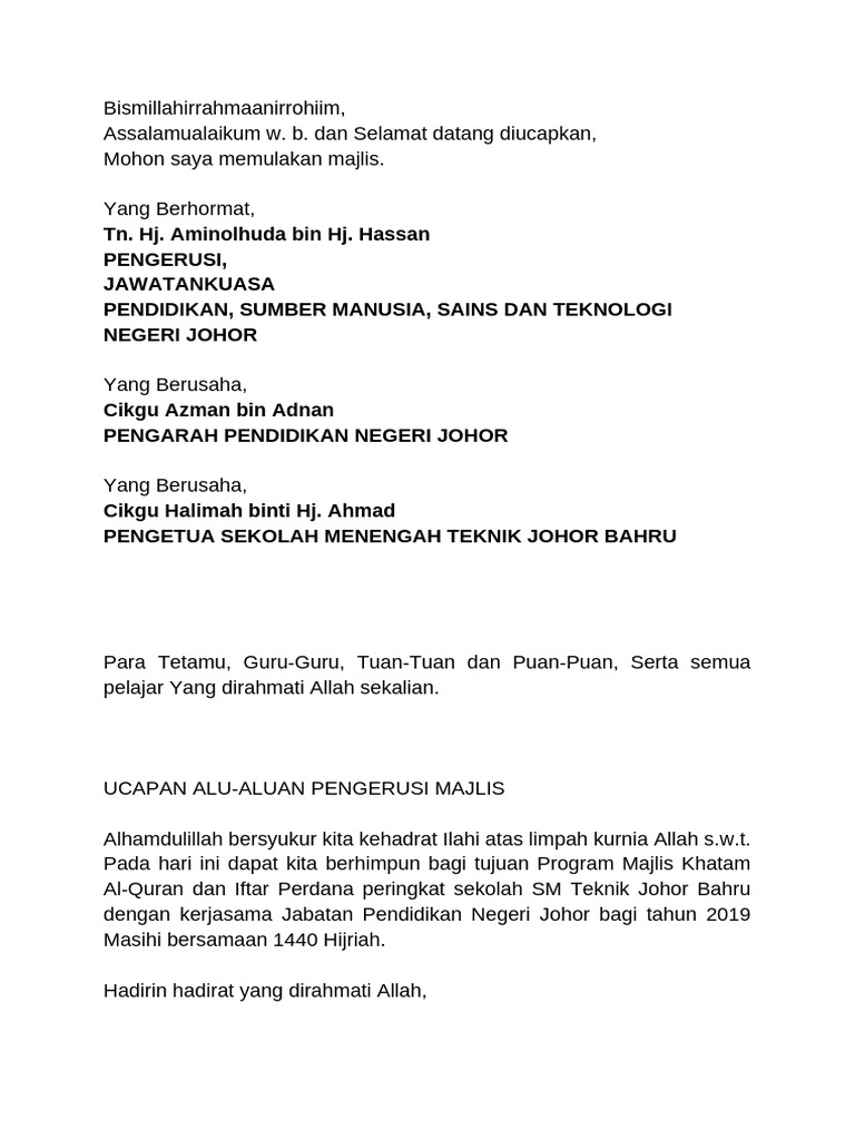 Majlis Khatam Al-Quran dan Iftar Perdana 2019 | PDF