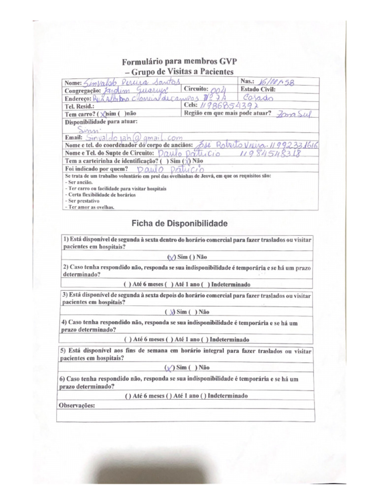 Formulário para Membros GVP | PDF