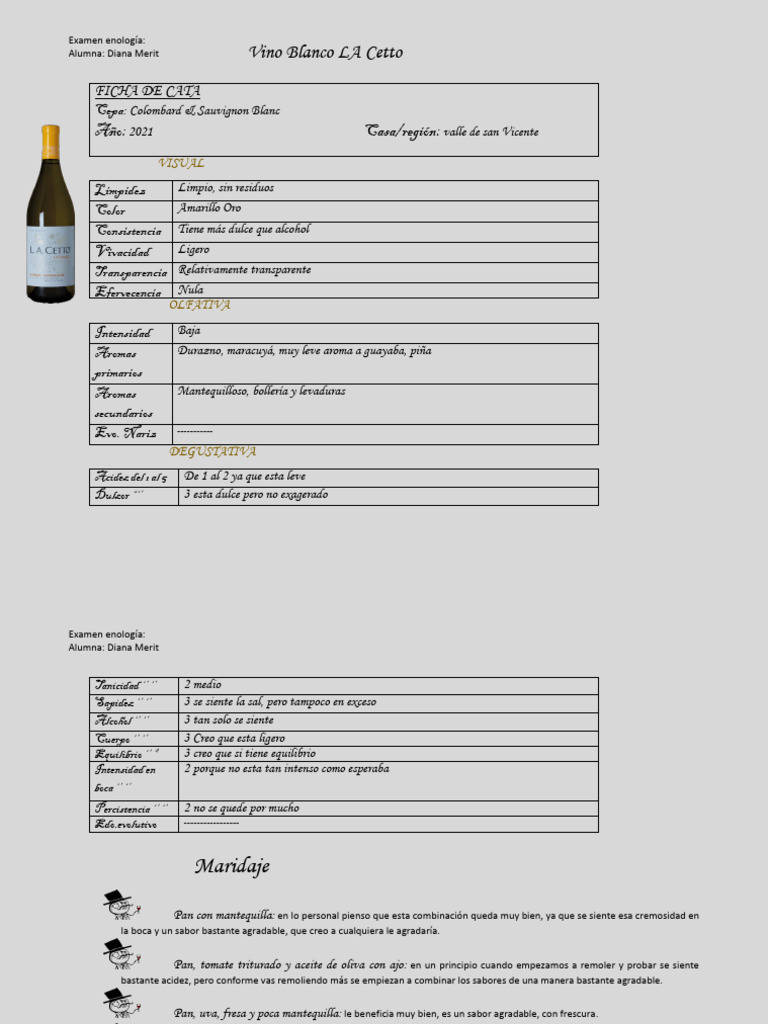 FICHA DE CATA (EXAMEN) | PDF