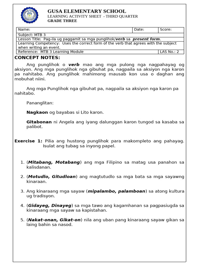Grade 3 MTB Learning Activity Sheet | PDF