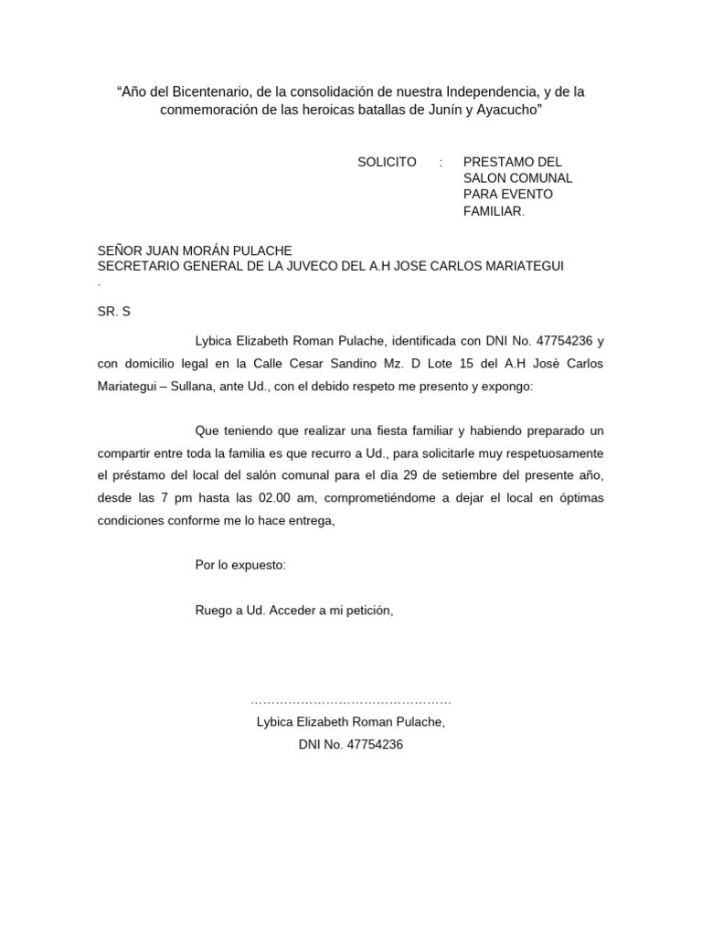 Solicitud PRESTAMO SALON COMUNAL 3 | PDF