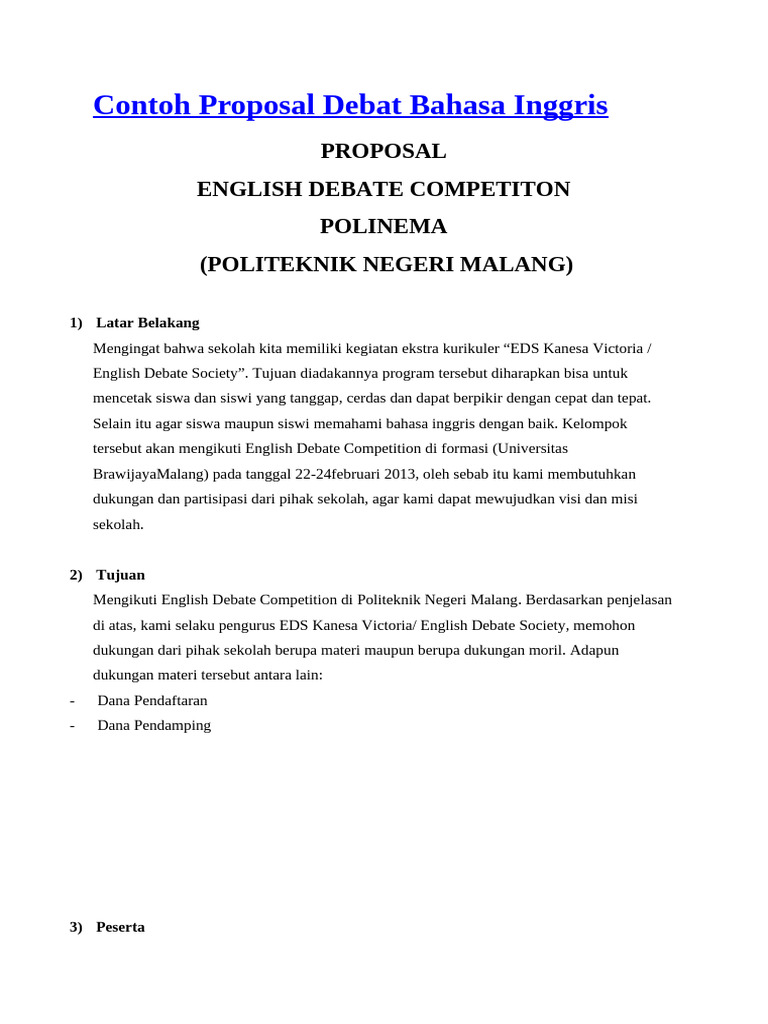 Contoh Proposal Debat Bahasa Inggris | PDF