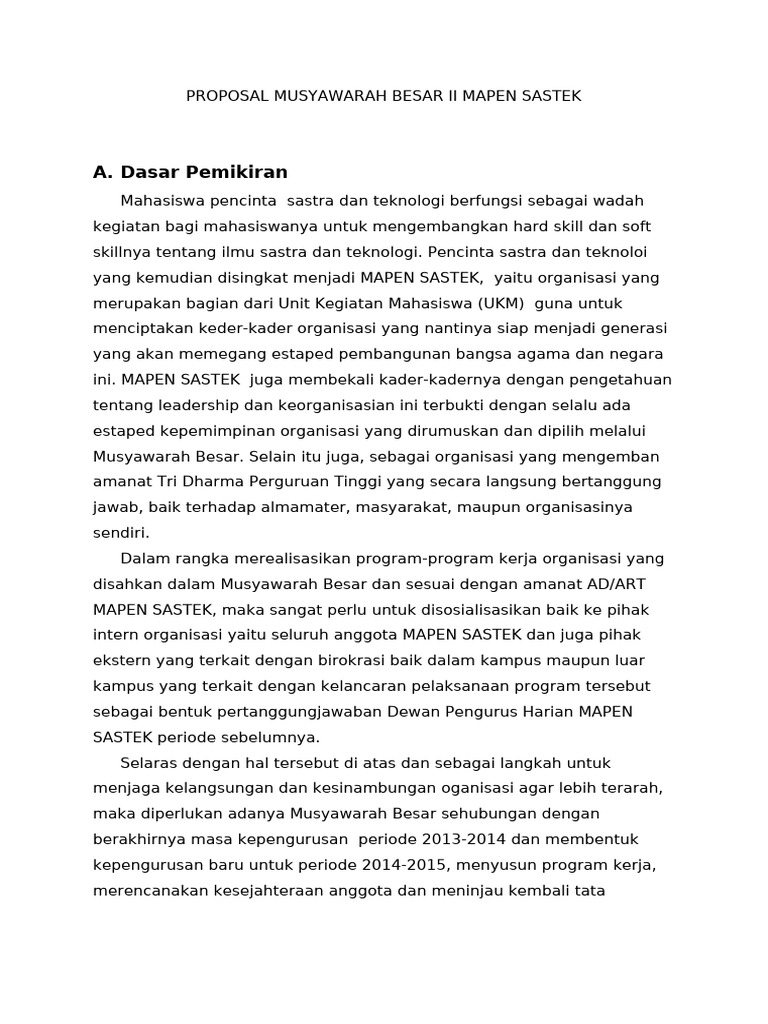 PROPOSAL MUSYAWARAH BESAR II MAPEN SASTEK | PDF