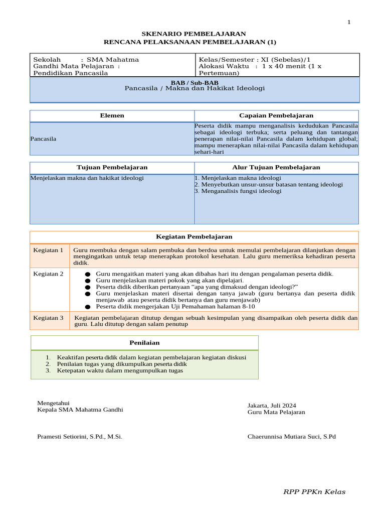 Kelas 11 RPP PPKN | PDF