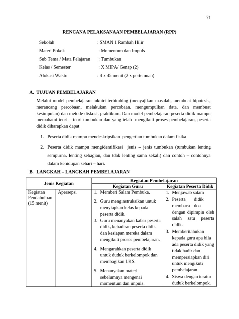 RENCANA PELAKSANAAN PEMBELAJARAN | PDF
