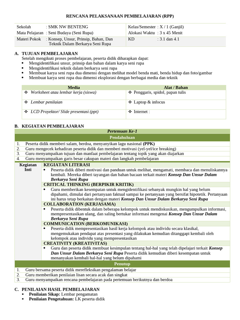 RPP I SBK (Rupa) Kelas 10 | PDF