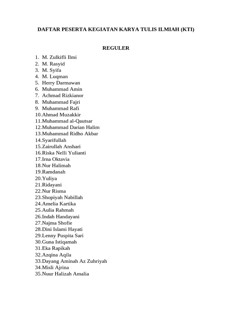 Daftar Peserta KTI | PDF