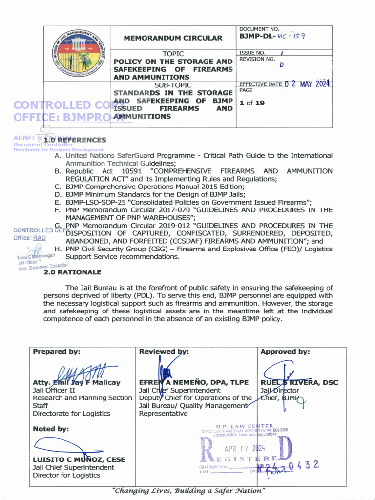 Accounting - 20240502 Bjmp-dl-mc-157 Policy On The Storage and ...