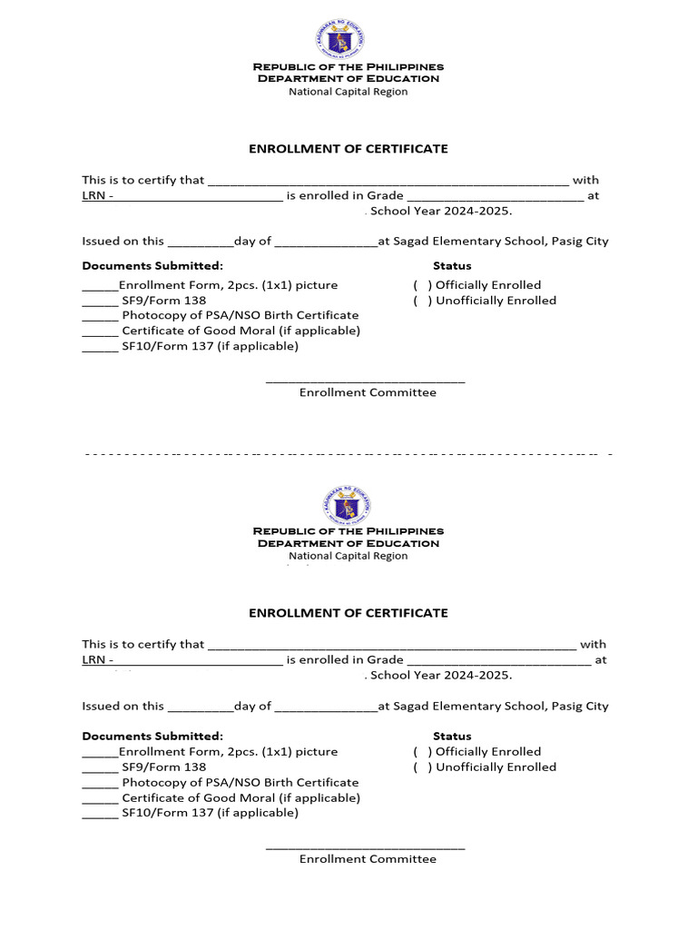 Enrollement Certificate | PDF