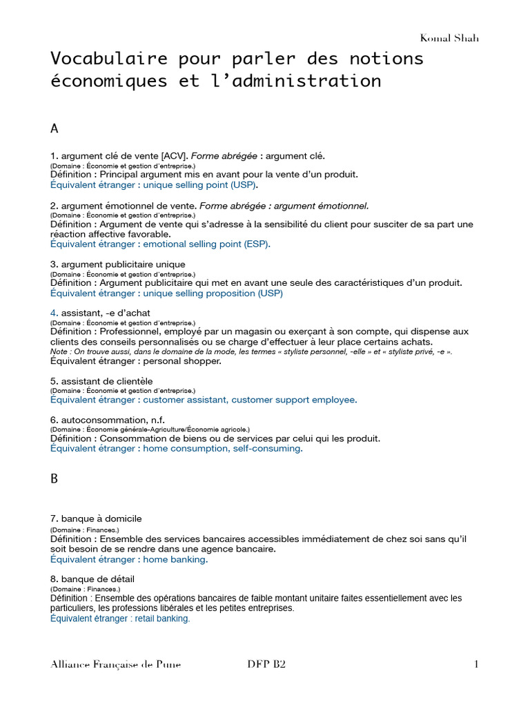 Vocabulaire VF | PDF