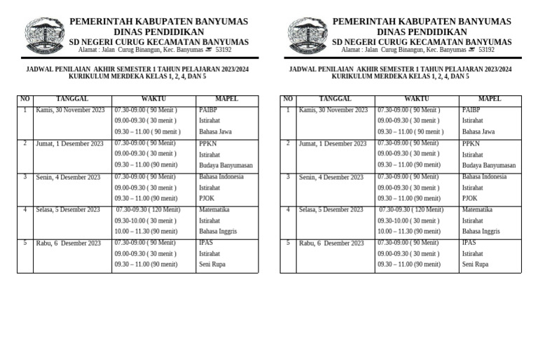 Jadwal SAS Kelas4 | PDF