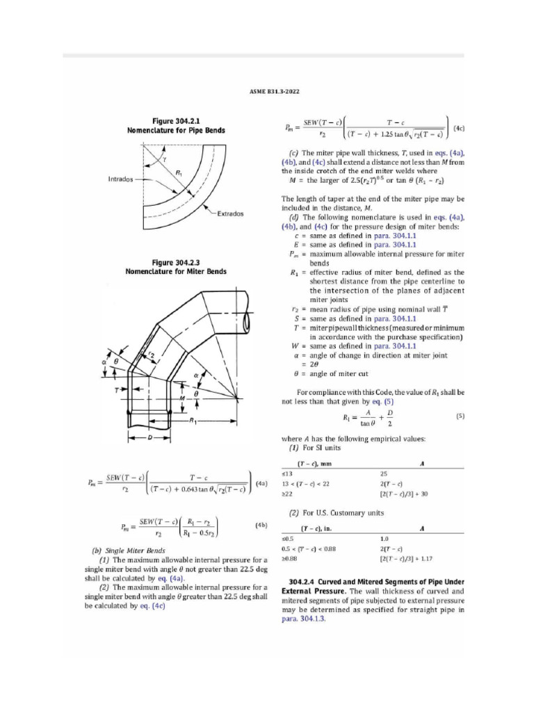 Miter Bend - Parag. 304.2.3 Equa 4a | PDF