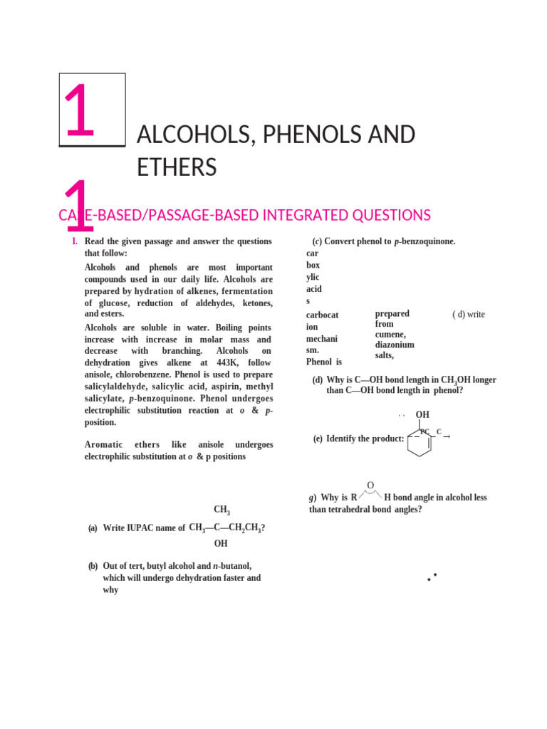 Case Study and Paragraph Based Questions Alcohols and Phenols 1 | PDF