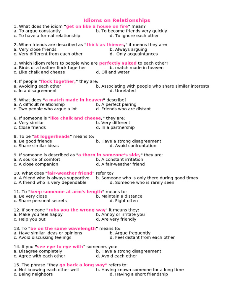 Idioms Relationships | PDF