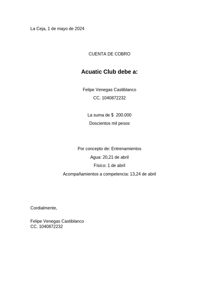 Formato Cuenta de Cobro (1) | PDF