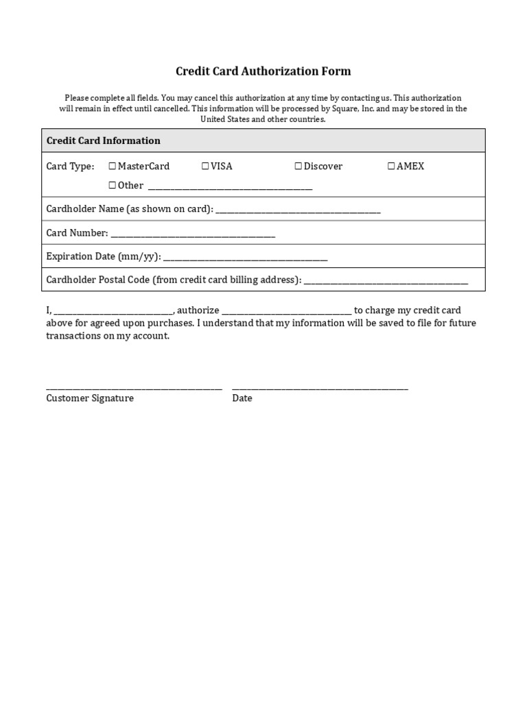 Card Authorization Form | PDF