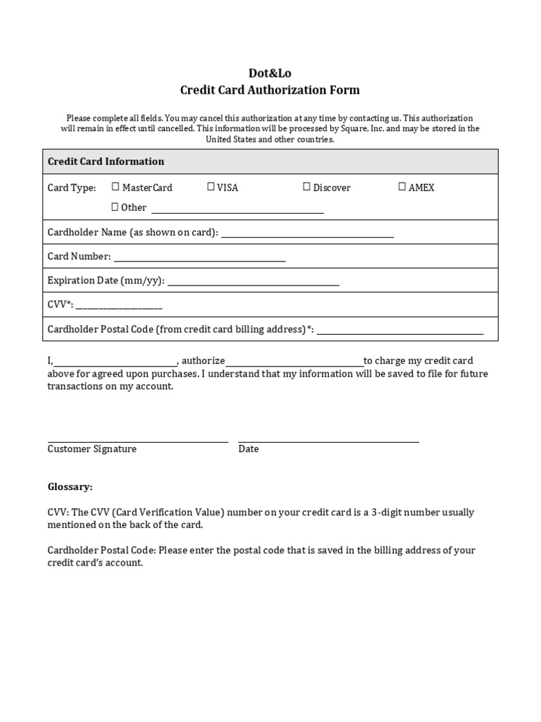 Card On File Authorization Form | PDF