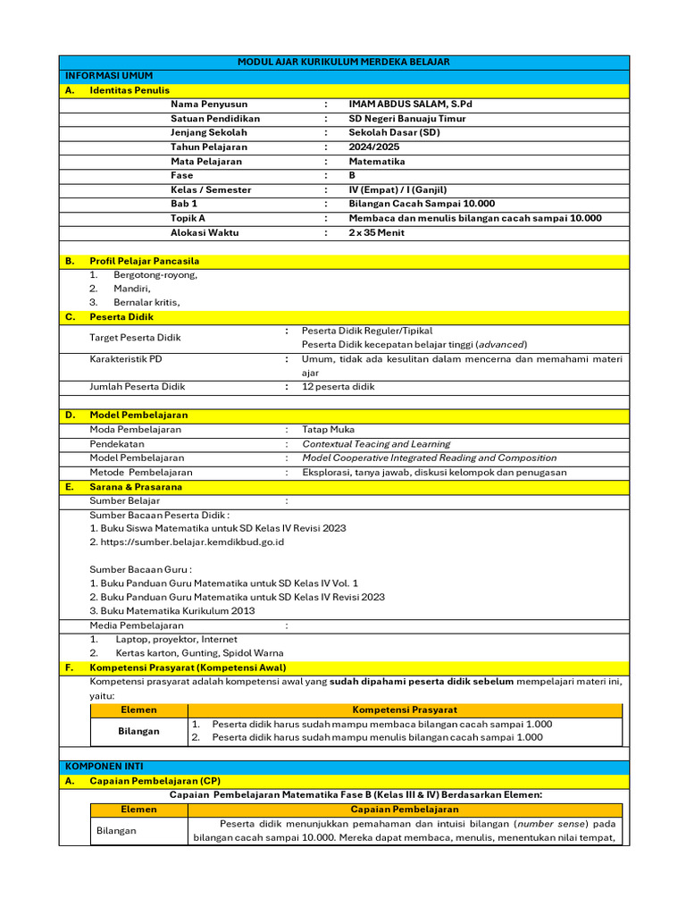Modul Ajar Kurikulum Merdeka Belajar - Imam Abdus Salam - 1123240315 | PDF