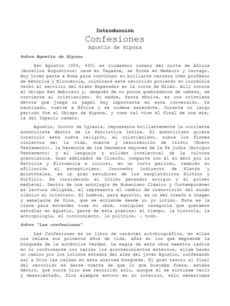 II. Agustín de Hipona. Confesiones Por Marisol Perea | PDF