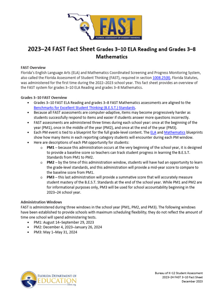 23-24 FAST Fact Sheet Grades 3-10 ELA | PDF