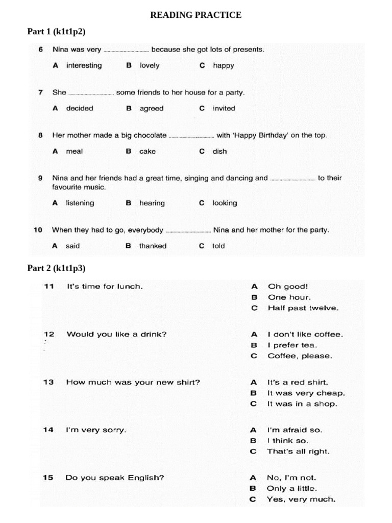 READING PRACTICE | PDF