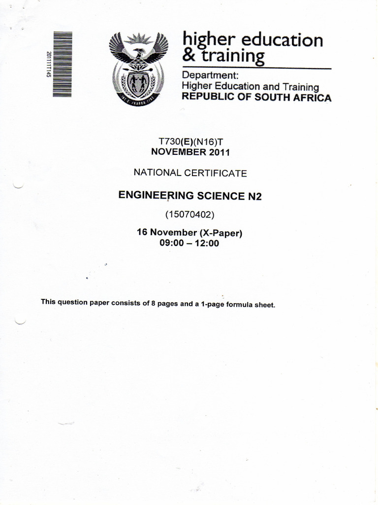 Eng. Science N2 X Paper Nov 2011 1 | PDF