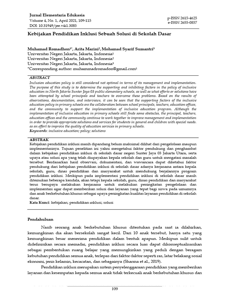 Kebijakan Pendidikan Inklusi Sebuah Solu | PDF