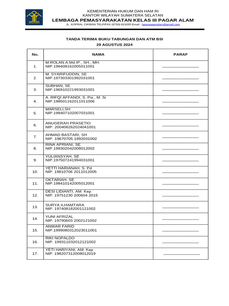 Tanda Terima Baju FMD | PDF