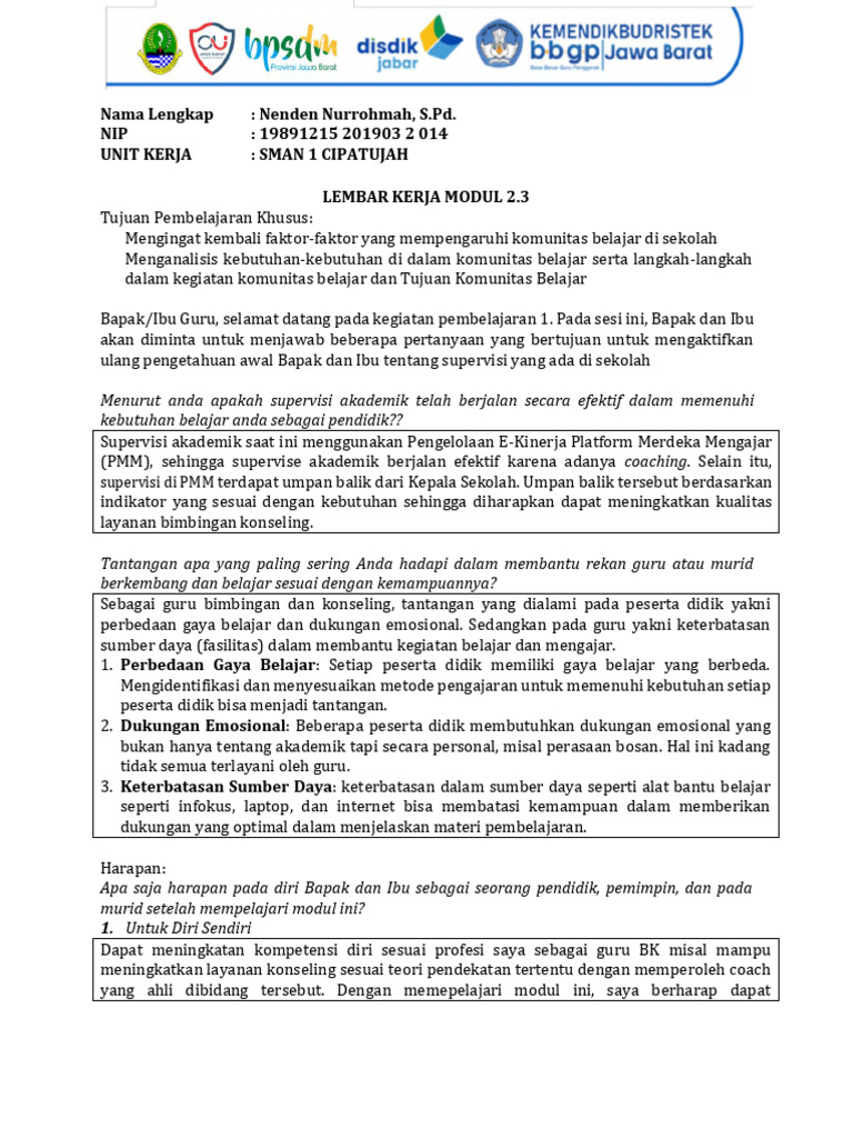 Lembar Kerja Modul 2.3 Coaching | PDF | Career & Growth | Self-Improvement