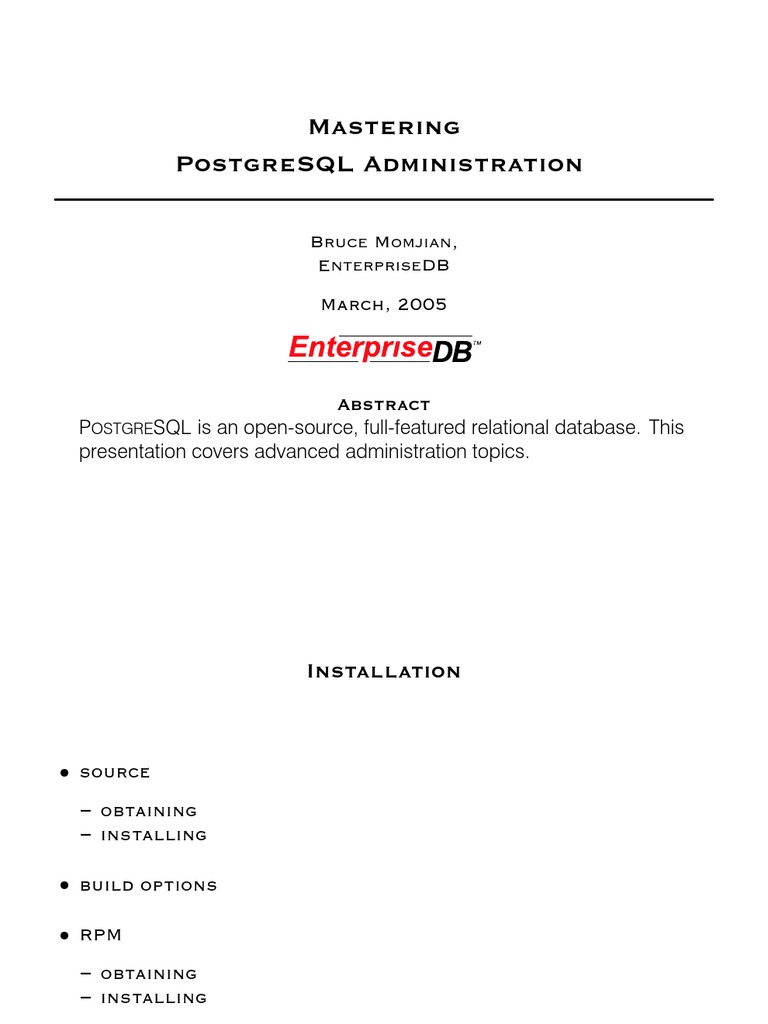 Mastering PostgreSQL Administration | PDF | Postgre Sql | Digital ...