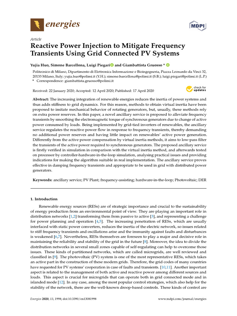 Reactive Power Injection To Mitigate Frequency Transients Using Grid ...
